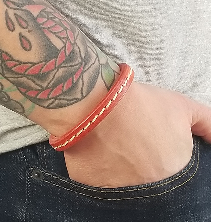 Men's Red Leather Bracelet | Raven Road Southwest